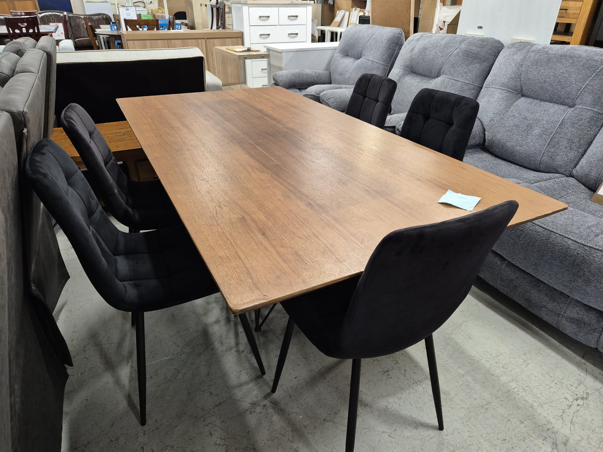 Wood Top/Metal Bottom Dining Table With 6x NEW Black Chicago Dining Ch ...